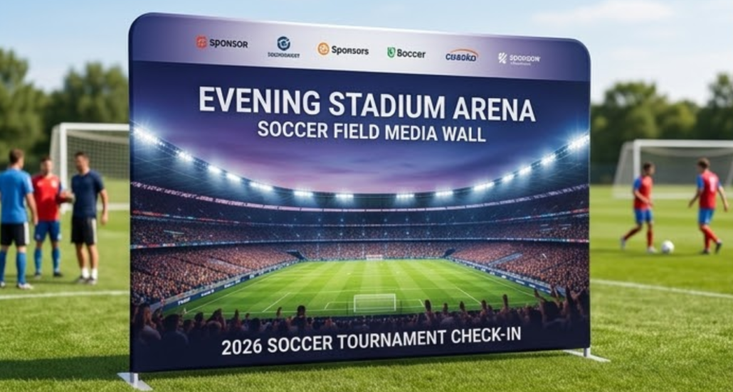 Best outdoor tension fabric backdrops for soccer tournament check-in ...